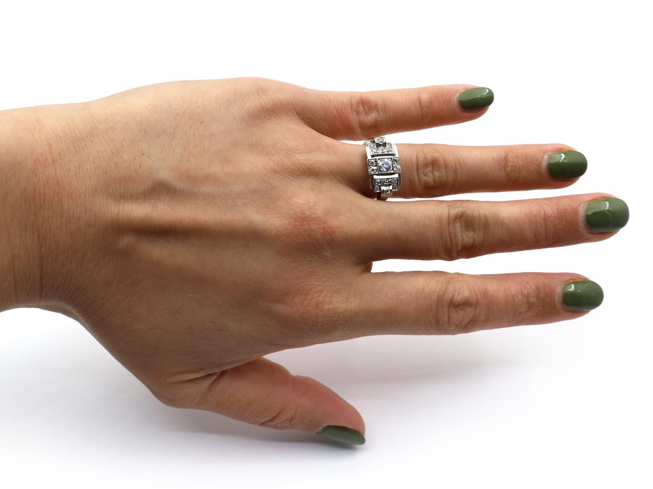 French Art Deco diamond panel ring in platinum