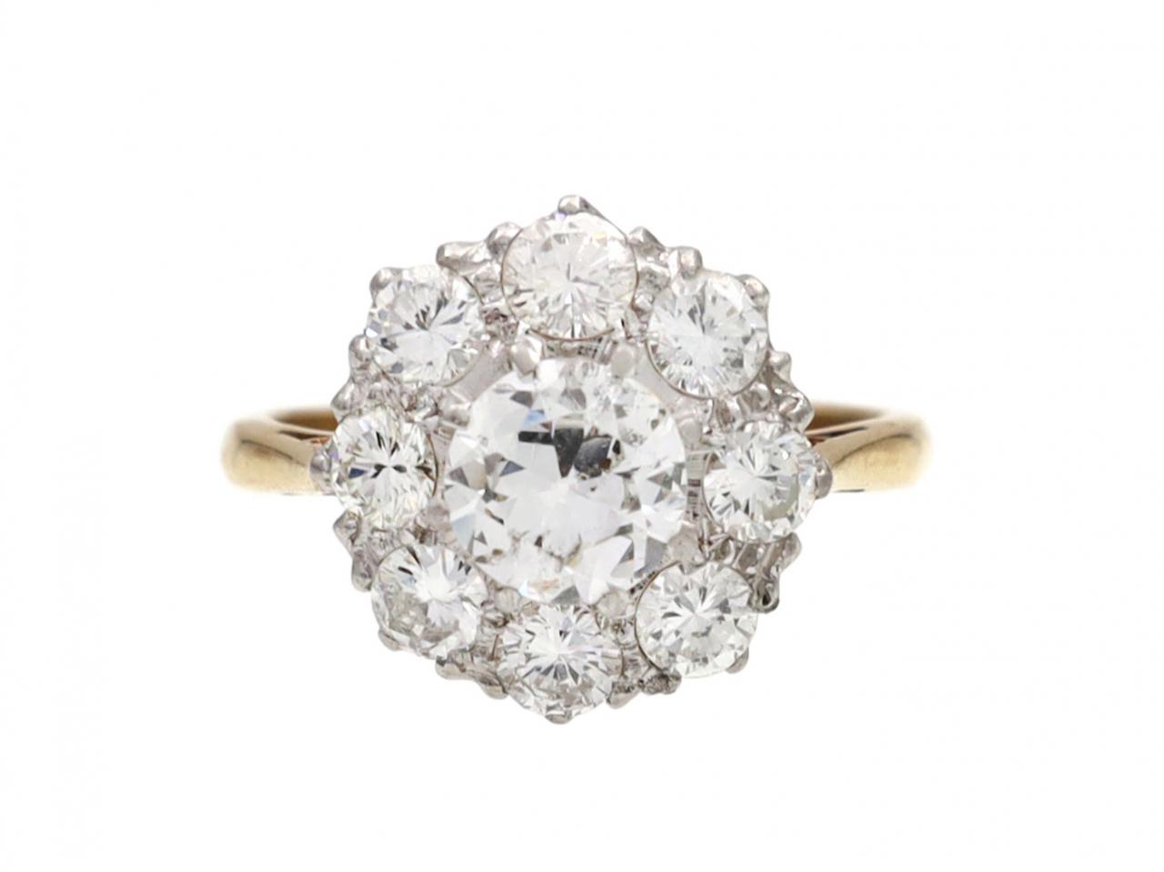 Vintage diamond coronet cluster engagement ring