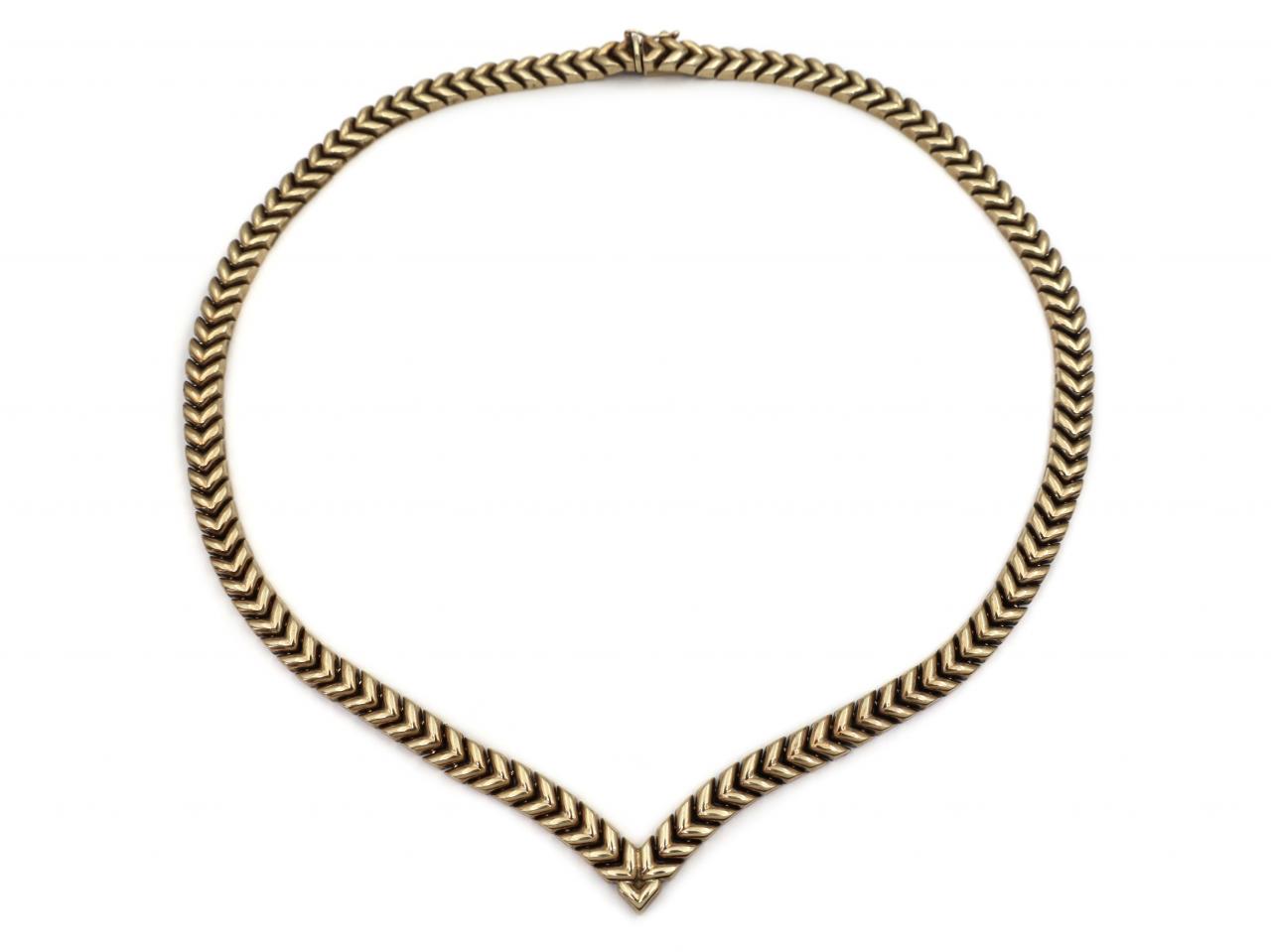 Retro 9kt yellow gold chevron link herringbone necklace