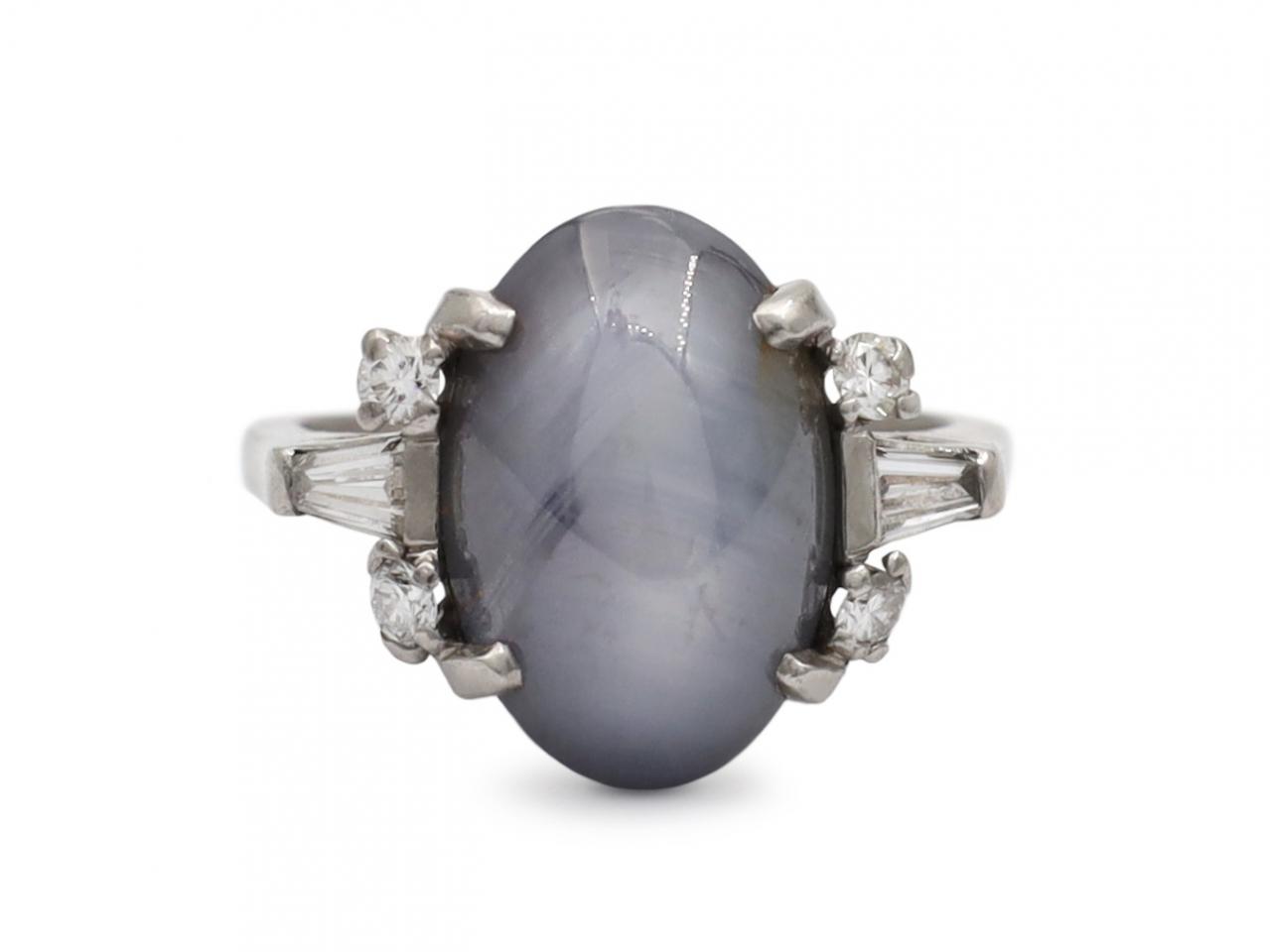 Art Deco star sapphire and diamond solitaire ring in platinum