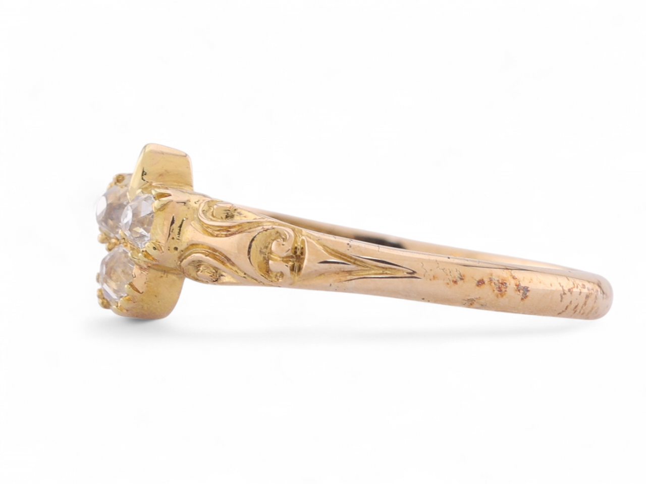 Victorian Old Mine Diamond Three Leaf Clover Ring in 18kt Yellow Gold ...