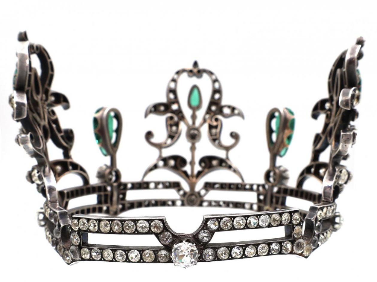 French Regency period silver coronet set with green and white paste