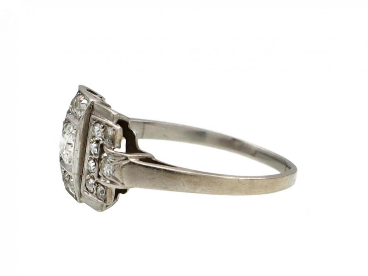 French Art Deco diamond panel ring in platinum